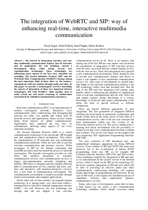 Pdf The Integration Of Webrtc And Sip Way Of Enhancing Real Time