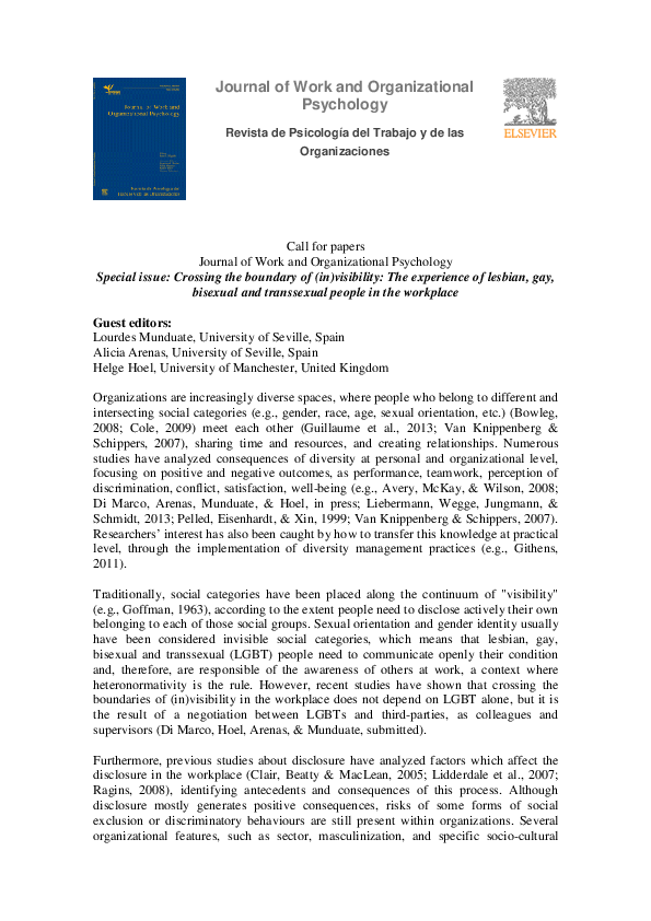 (PDF) Call for papers on LGBT at work
