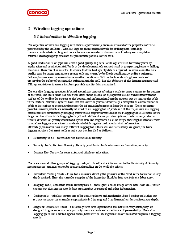 Wireline logging operations