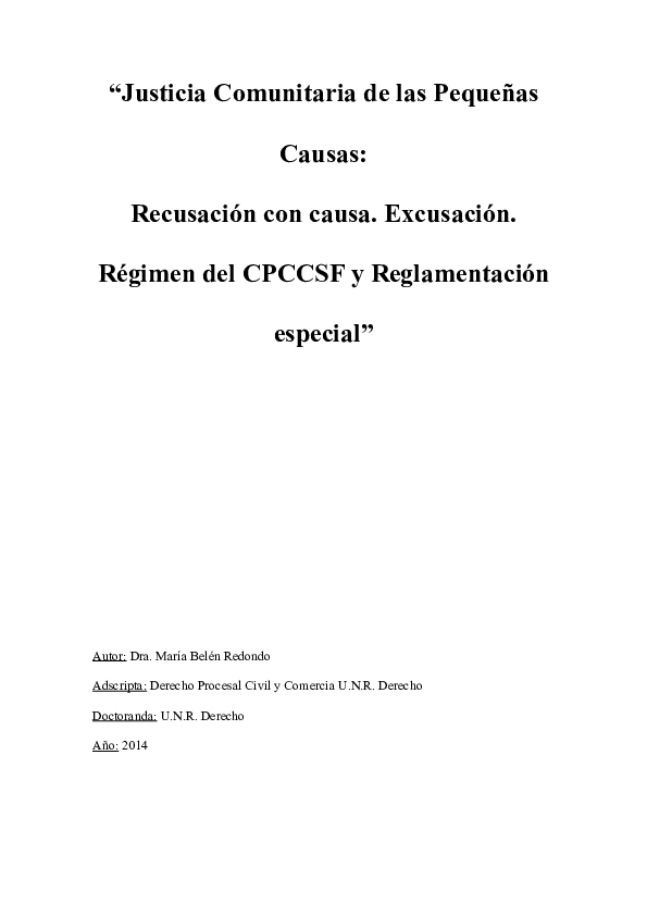 (DOC) Justicia comunitaria de las pequeñas causas. Recusación y excusación.