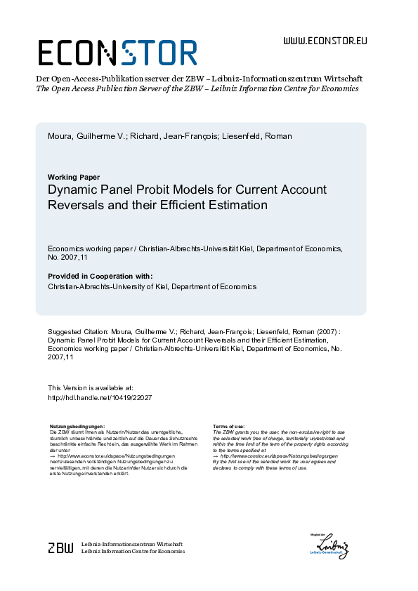 (PDF) Dynamic Panel Probit Models for Current Account Reversals and their Efficient Estimation