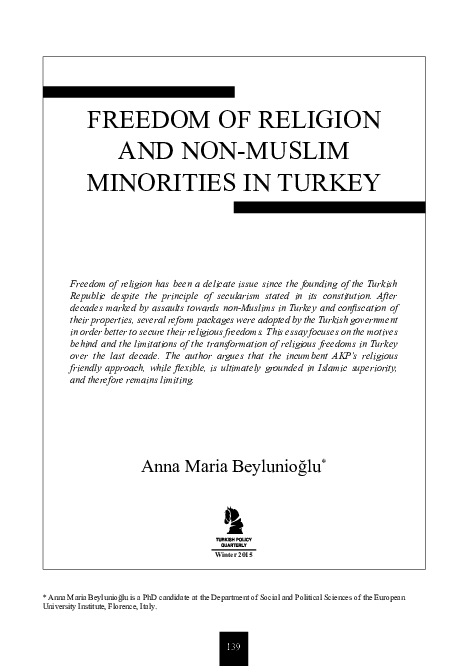 (PDF) FREEDOM OF RELIGION AND NON-MUSLIM MINORITIES IN TURKEY