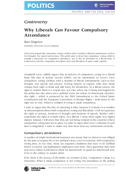 (PDF) Bart engelen - why liberals can favour compulsory attendance