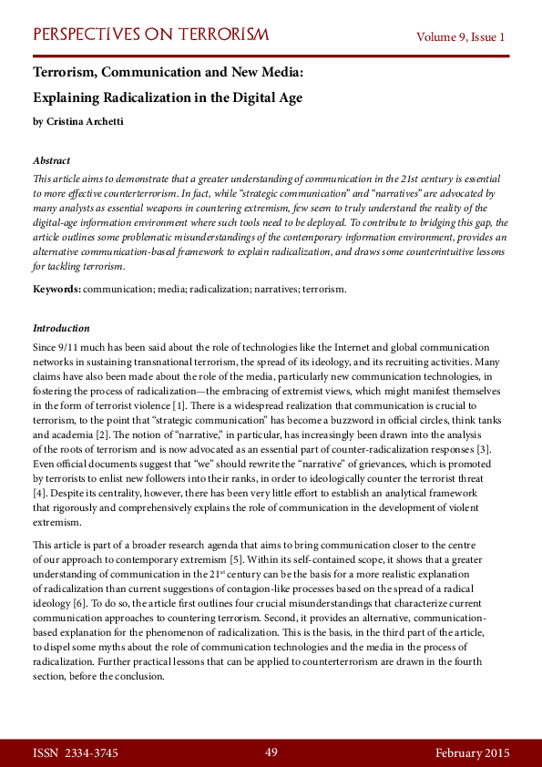 (PDF) "Terrorism, Communication and New Media: Explaining ...