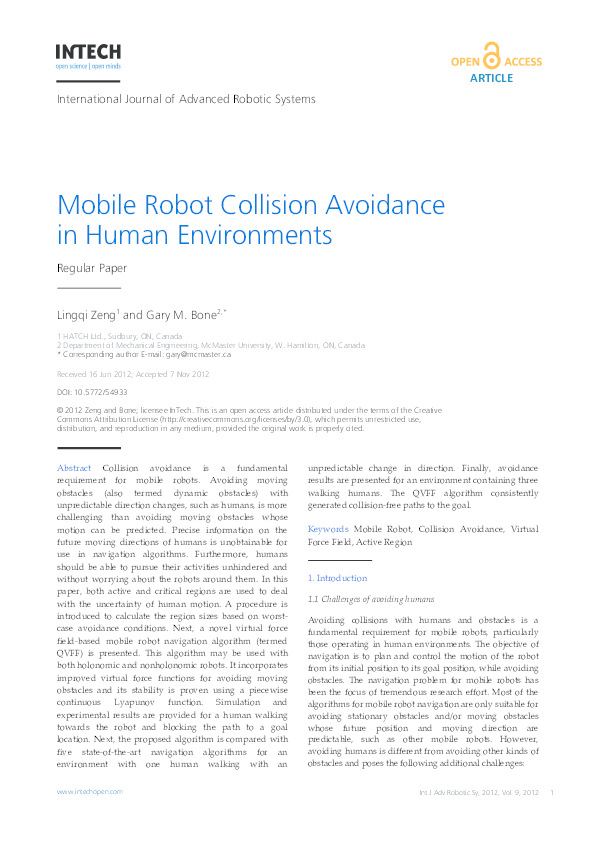 (PDF) Mobile Robot Collision Avoidance for Human Environments