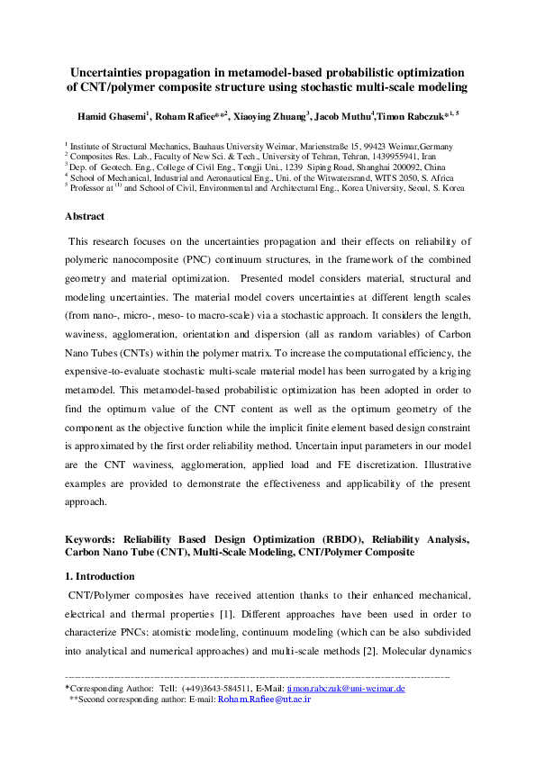 (PDF) Uncertainties propagation in metamodel-based probabilistic optimization of CNT/polymer ...