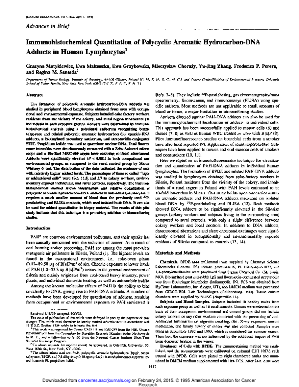 (PDF) Immunohistochemical Quantitation of Polycyclic Aromatic Hydrocarbon-DNA Adducts in Human ...