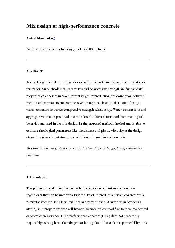 (PDF) Mix design of high-performance concrete