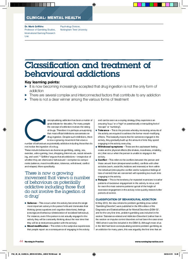 (PDF) Griffiths, M.D. (2015). Classification and treatment of ...
