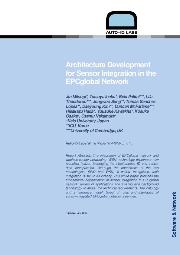 (PDF) Architecture Development for Sensor Integration in the EPCglobal Network