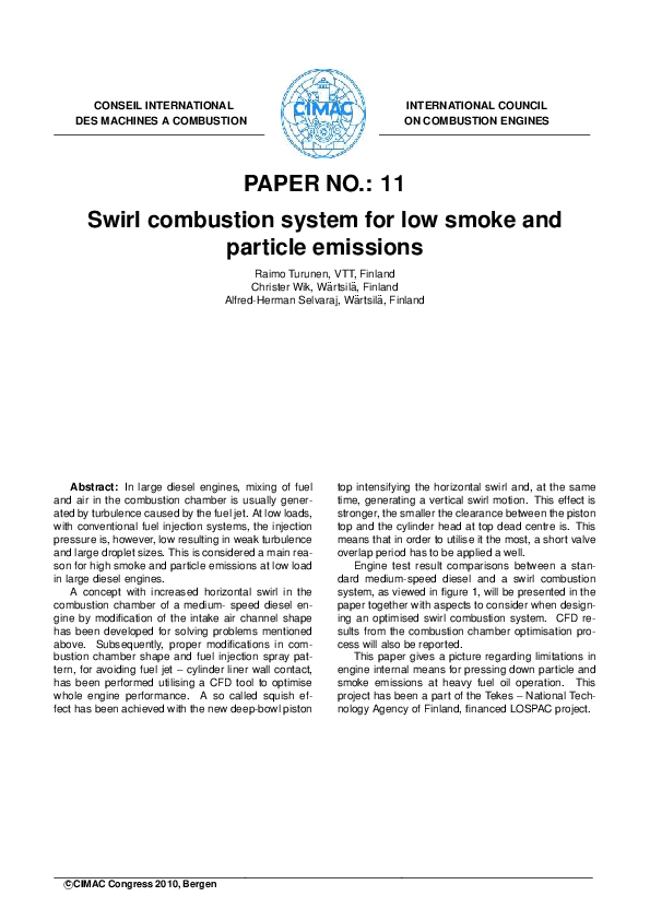 (PDF) Swirl combustion system for low smoke and particle emissions