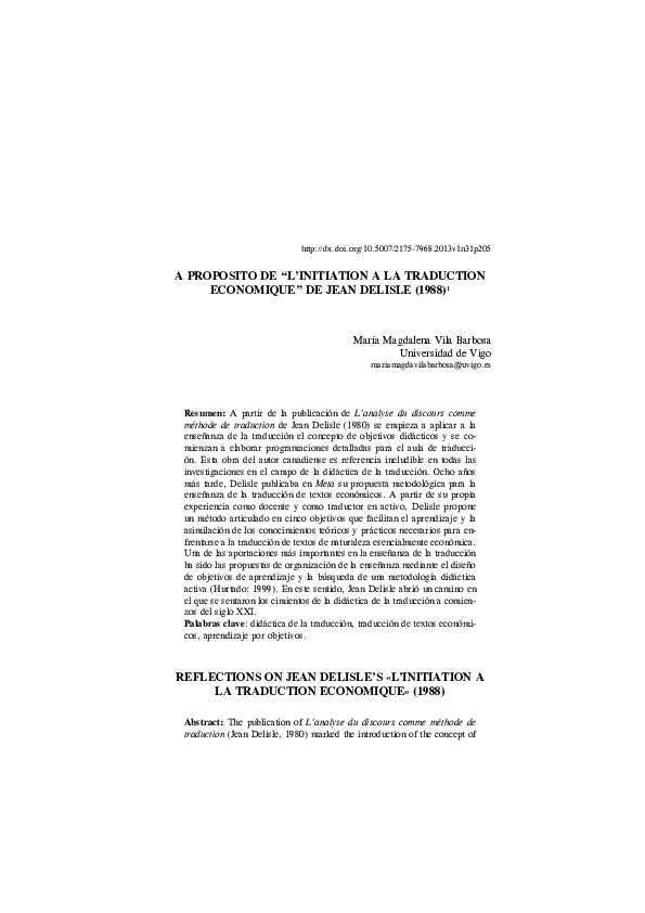(PDF) Reflections on Jean Delisle's l'initiation a la traduction ...