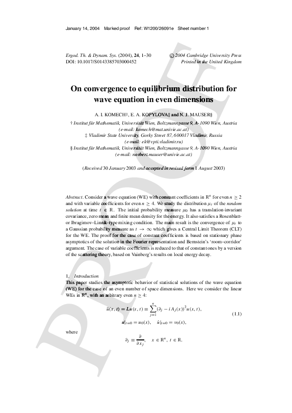 (PDF) On convergence to equilibrium distribution for wave equation in ...