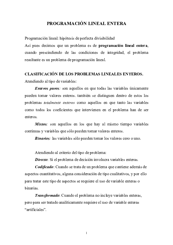 (PDF) PROGRAMACIÓN LINEAL ENTERA