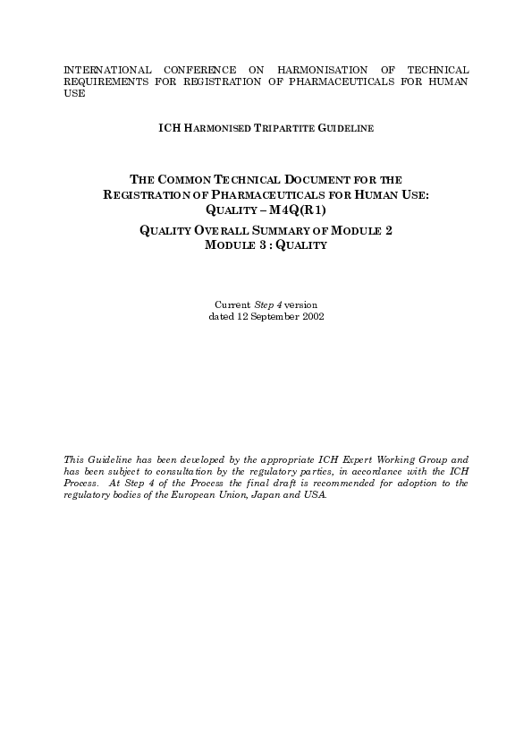 (PDF) ICH HARMONISED TRIPARTITE GUIDELINE THE COMMON TECHNICAL DOCUMENT FOR THE REGISTRATION OF ...
