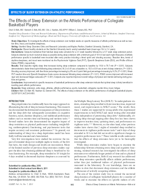 (PDF) The Effects of Sleep Extension on the Athletic Performance of ...