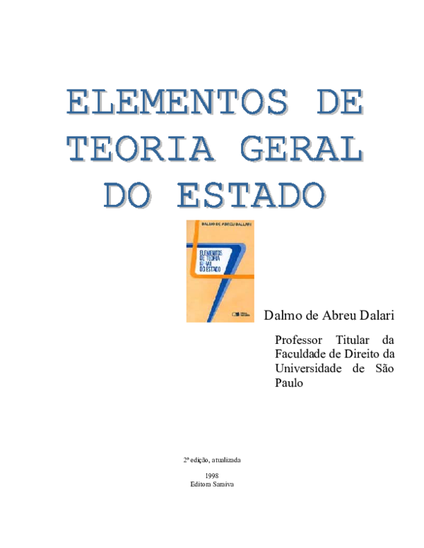 (PDF) Teoria Geral do Estado Dalmo Dallari