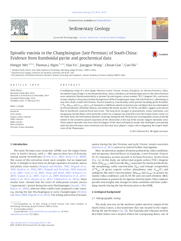 (PDF) Episodic euxinia in the Changhsingian (late Permian) of South ...