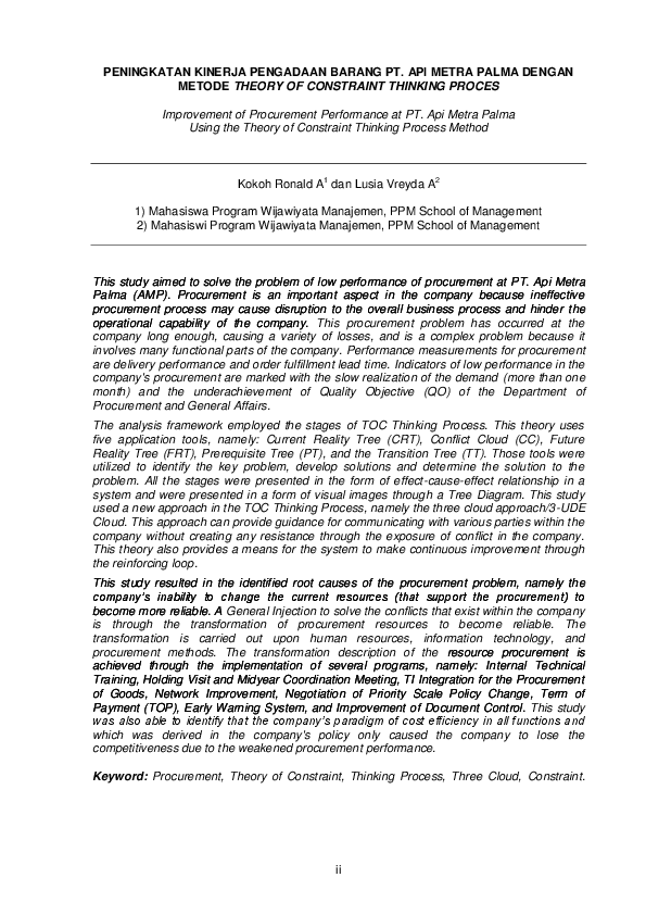 (PDF) Improvement of Procurement Performance at PT. Api Metra Palma ...
