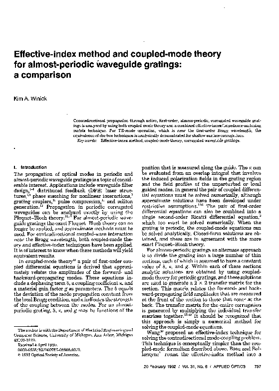 (PDF) Effective-index method and coupled-mode theory for almost ...