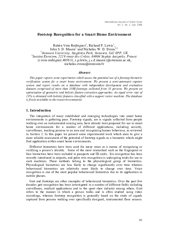 Pdf Footstep Recognition For A Smart Home Environment