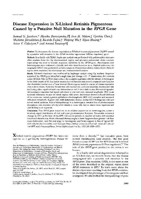 (PDF) Disease Expression in X-Linked Retinitis Pigmentosa Caused by a ...