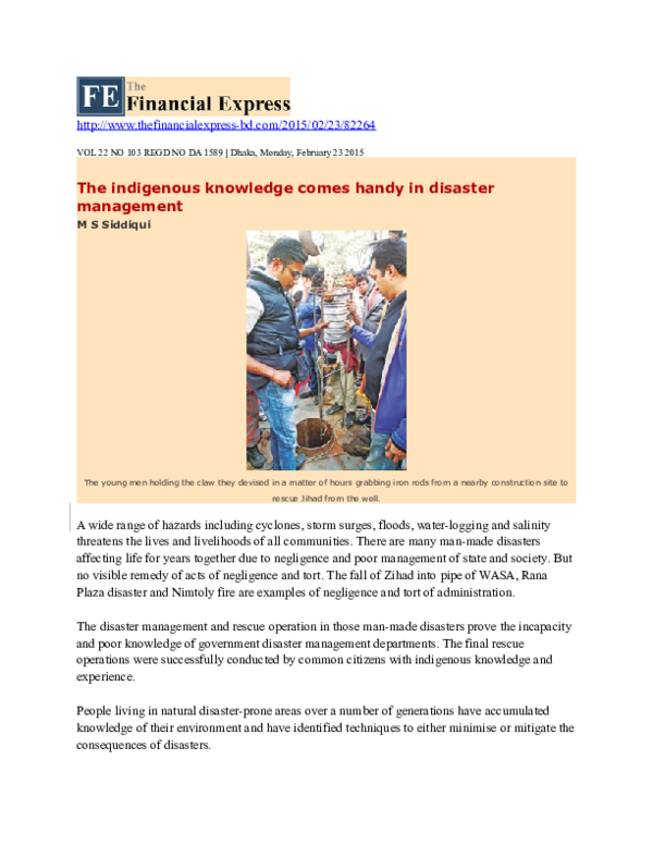 (DOC) The indigenous knowledge comes handy in disaster management