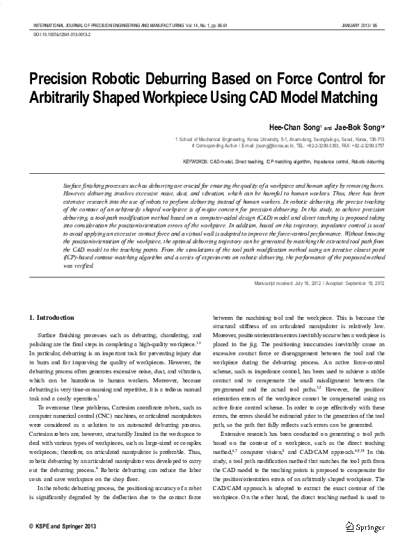 (PDF) Precision Robotic Deburring Based on Force Control for ...
