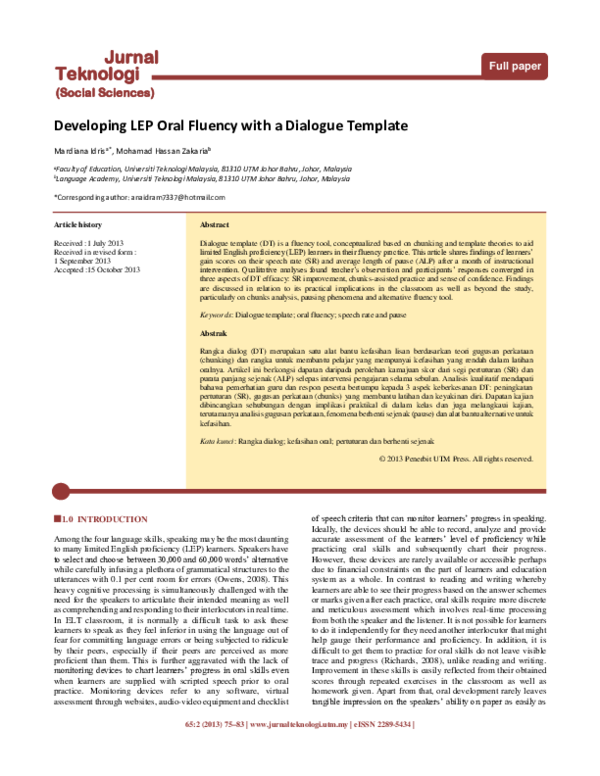 (PDF) Developing LEP Oral Fluency with a Dialogue Template