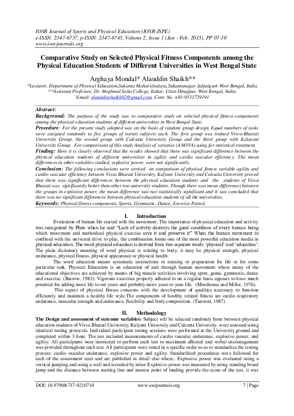 (PDF) Comparative Study of Physical Fitness Components of Rural and Urban Female Students of ...