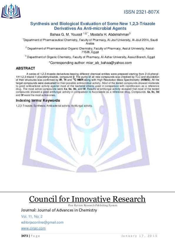 (PDF) Synthesis and Biological Evaluation of Some New 1,2,3-Triazole Derivatives As Anti ...