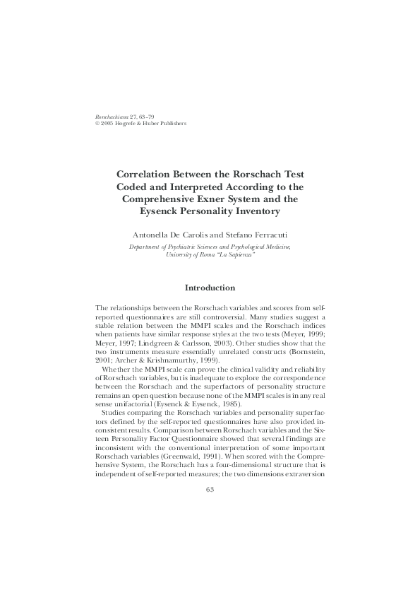 (PDF) Correlation Between the Rorschach Test Coded and Interpreted ...