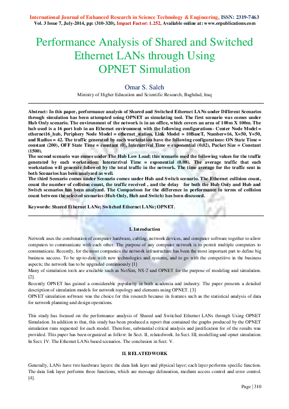 Pdf Performance Analysis Of Shared And Switched Ethernet Lans Through