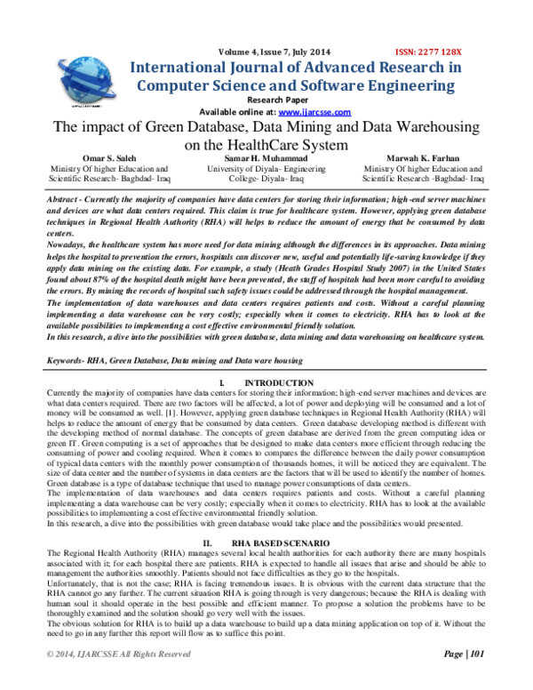 (PDF) The impact of Green Database, Data Mining and Data Warehousing on ...