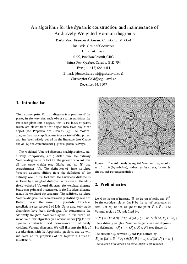 Pdf An Algorithm For The Dynamic Construction And Maintenance Of Additively Weighted Voronoi