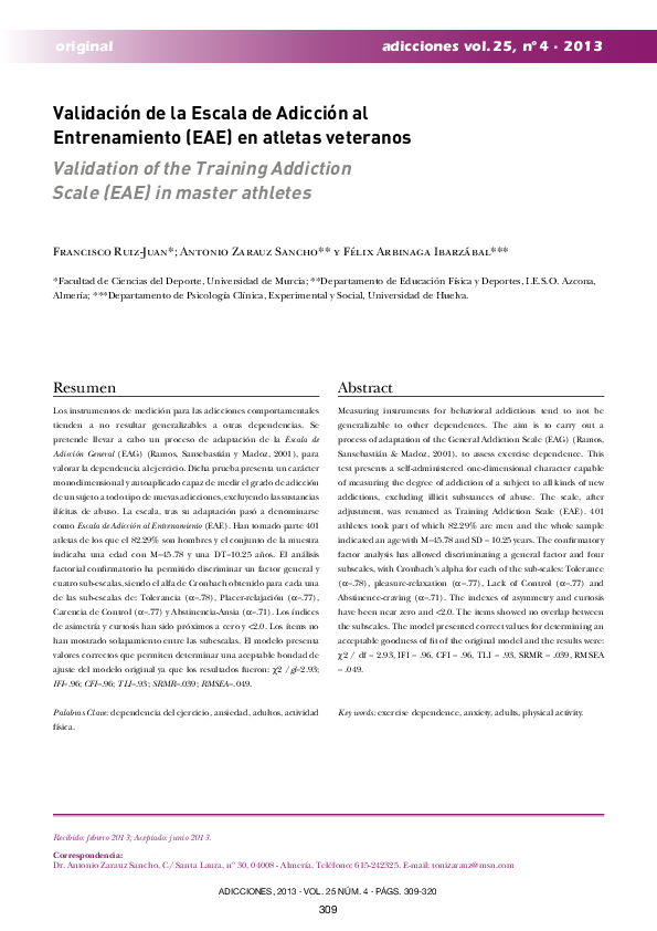 (PDF) [Validation of the Training Addiction Scale (EAE) in master athletes]