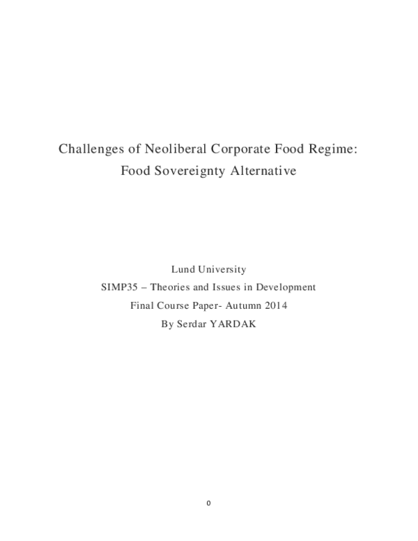 (PDF) Challenges of Neoliberal Corporate Food Regime: Food Sovereignty ...