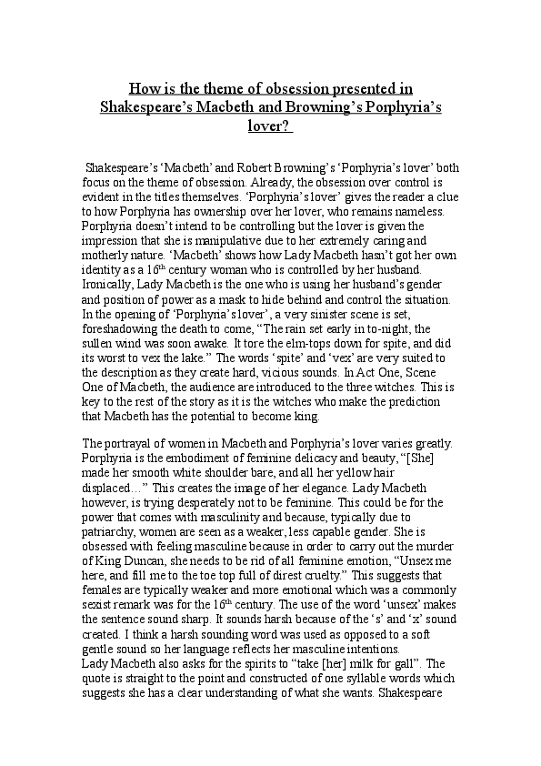 (DOC) How is the theme of obsession presented in Shakespeare's Macbeth ...