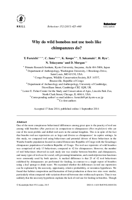 (PDF) Why do wild bonobos not use tools like chimpanzees do?