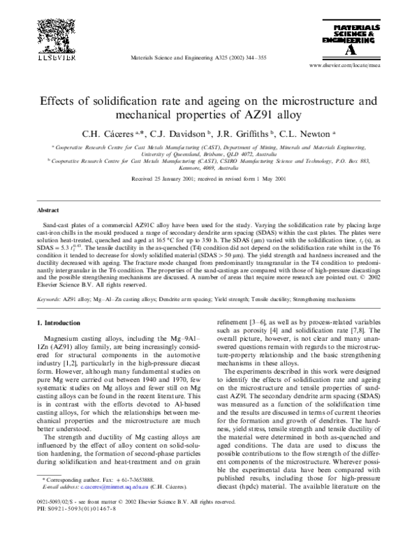 (PDF) Effects of solidification rate and ageing on the microstructure and mechanical properties ...