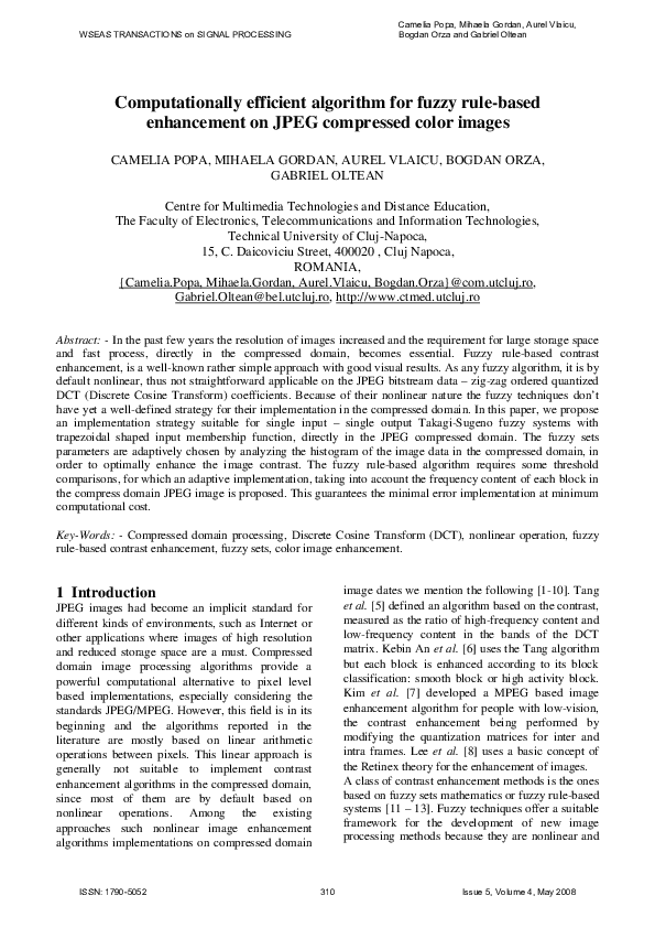 (PDF) Computationally efficient algorithm for fuzzy rule-based enhancement on JPEG compressed ...