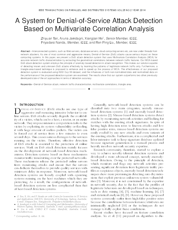 A System For Denial Of Service Attack Detection Based On Multivariate 3851