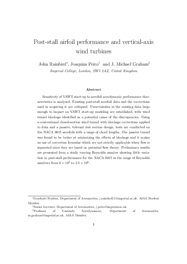 (PDF) Post-stall airfoil performance and vertical-axis wind turbines