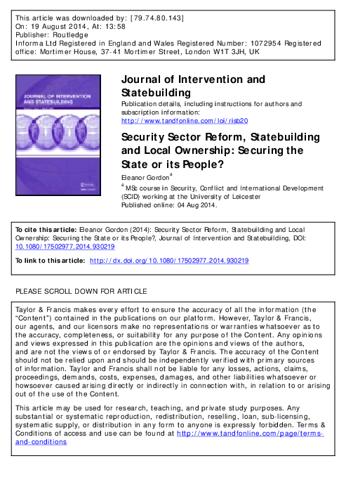 (PDF) SSR, Statebuilding and Local Ownership: Securing the State or its ...