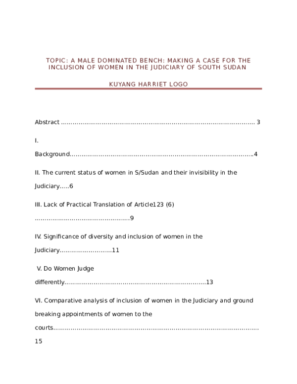 (DOC) A Male Dominated Bench:Making a Case for the Incusion of Women in ...