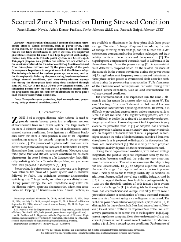 (PDF) Secured Zone 3 Protection During Stressed Condition