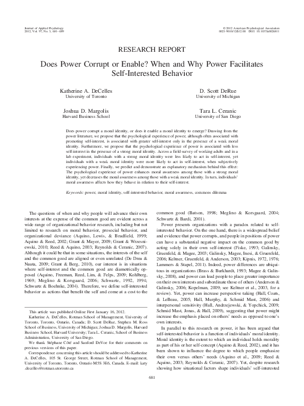 (PDF) Does Power Corrupt or Enable? When and Why Power Facilitates Self ...