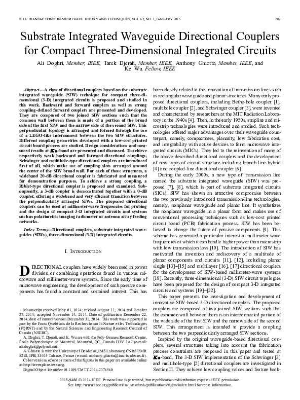 (PDF) Substrate Integrated Waveguide Directional Couplers for Compact Three-Dimensional ...