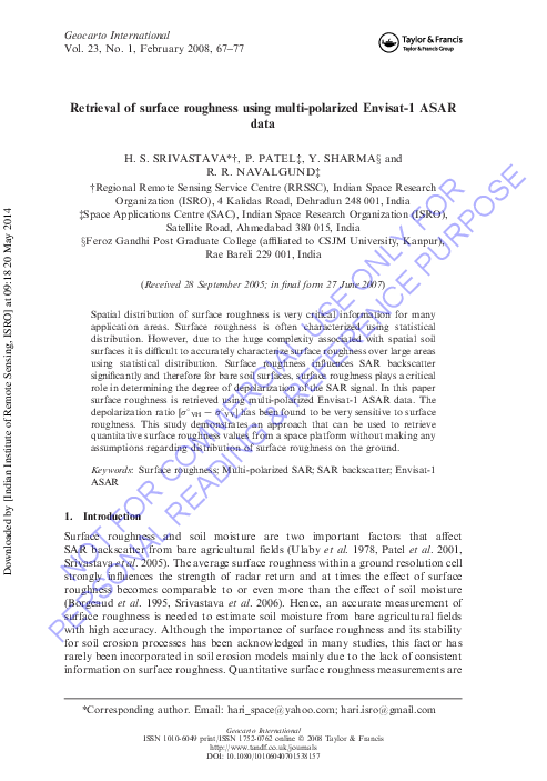 Pdf Retrieval Of Surface Roughness Using Multi Polarized Envisat 1