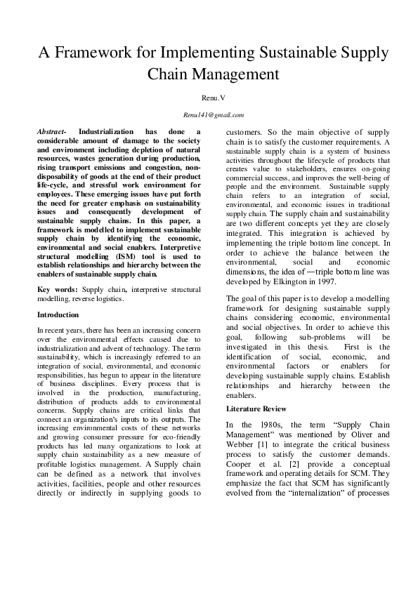 (PDF) A Framework for Implementing Sustainable Supply Chain Management